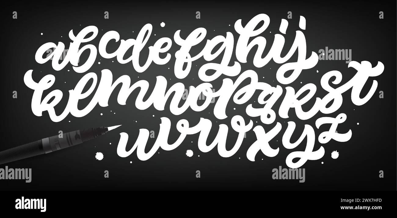 Vector hand drawn alphabet isolated on white background. Brush painted ...