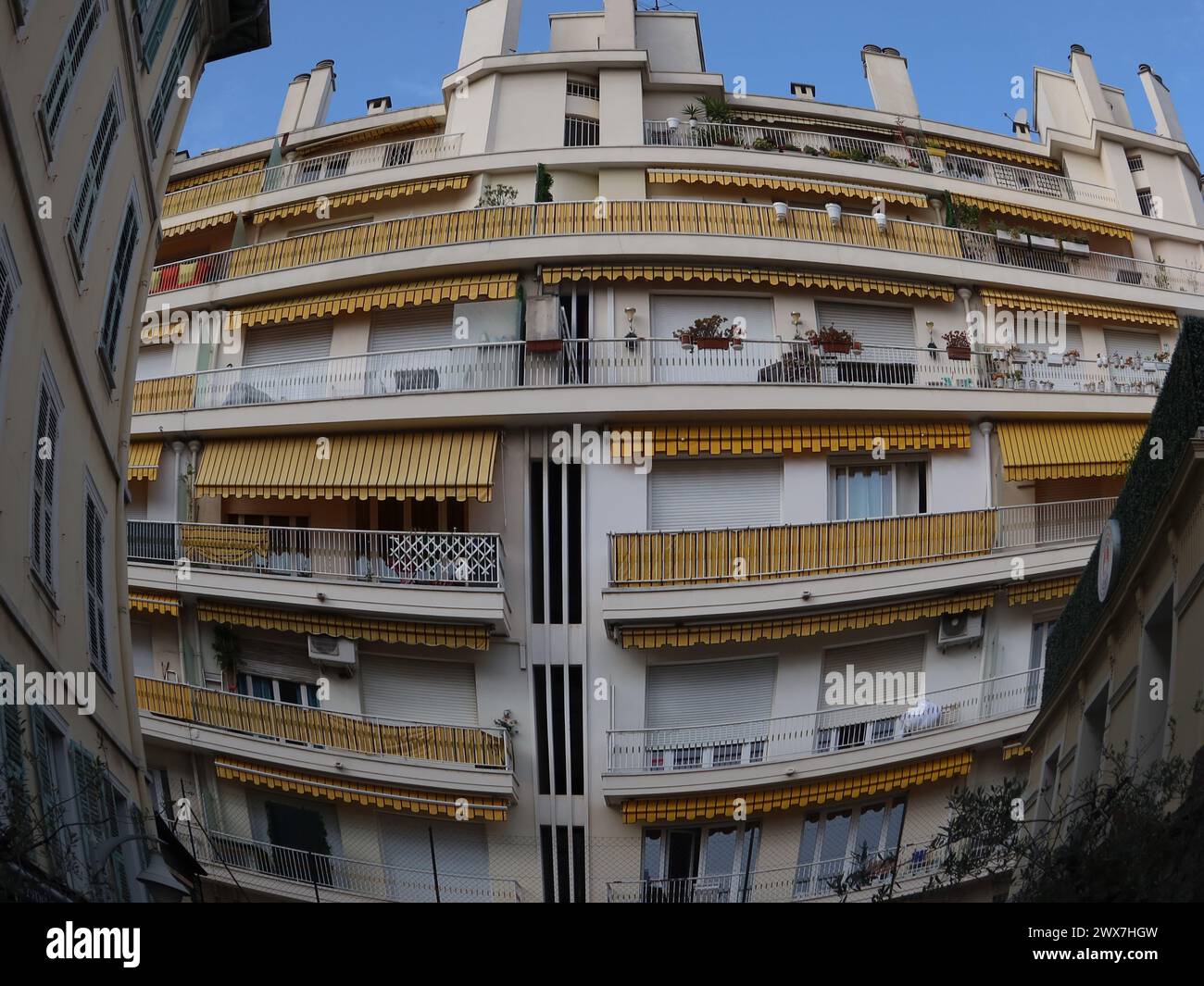 View with a fish eye lens of an apartment building in the south of ...