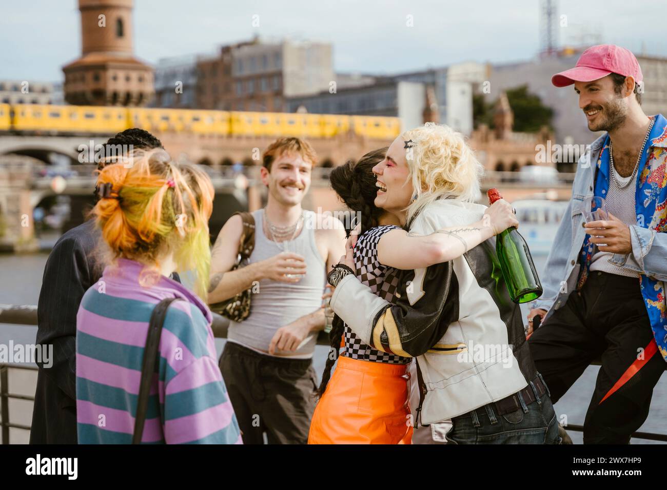 Group friends greeting other hi-res stock photography and images - Alamy
