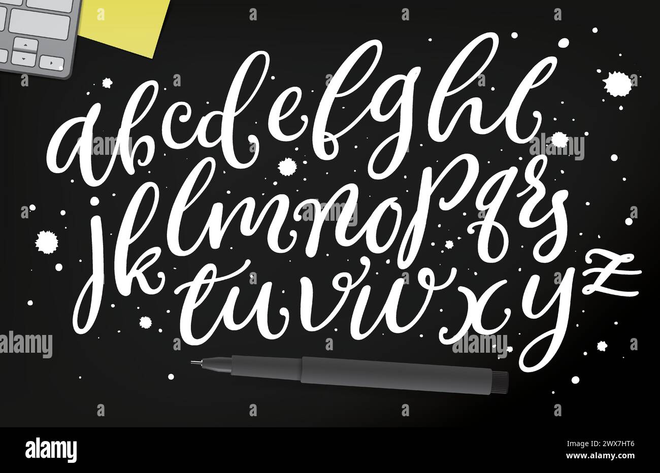 Vector hand drawn alphabet isolated on white background. Brush painted ...