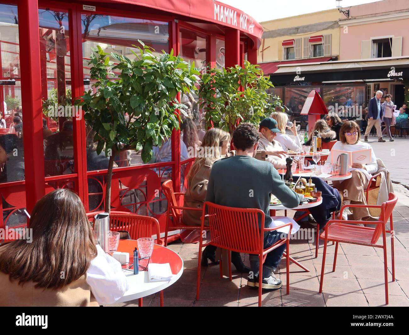 French Riviera: enjoying pavement cafe culture in the winter sun in the ...