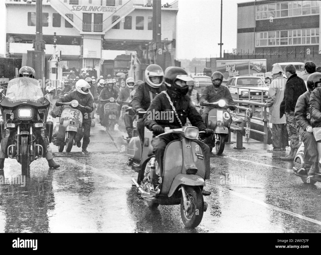 MODS ARRIVING IN PORTSMOUTH JAM THE ISLE OF WIGHT FERRY WITH THEIR ...