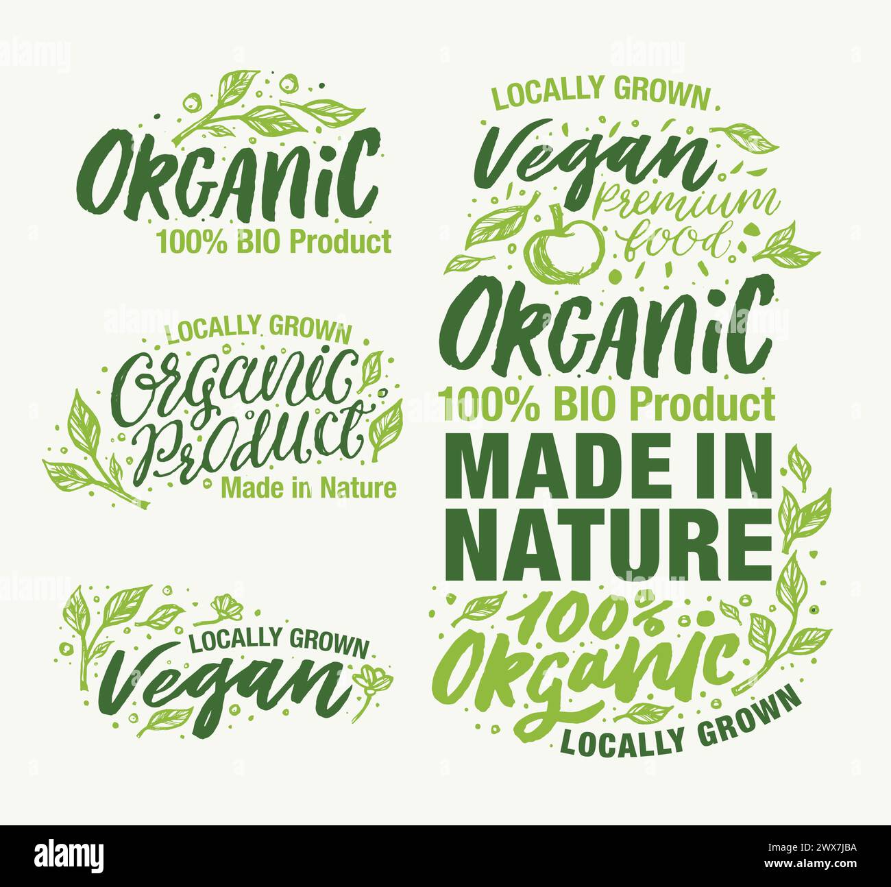 Organic Product, Made in Nature and Locally Grown Vegan logos and ...