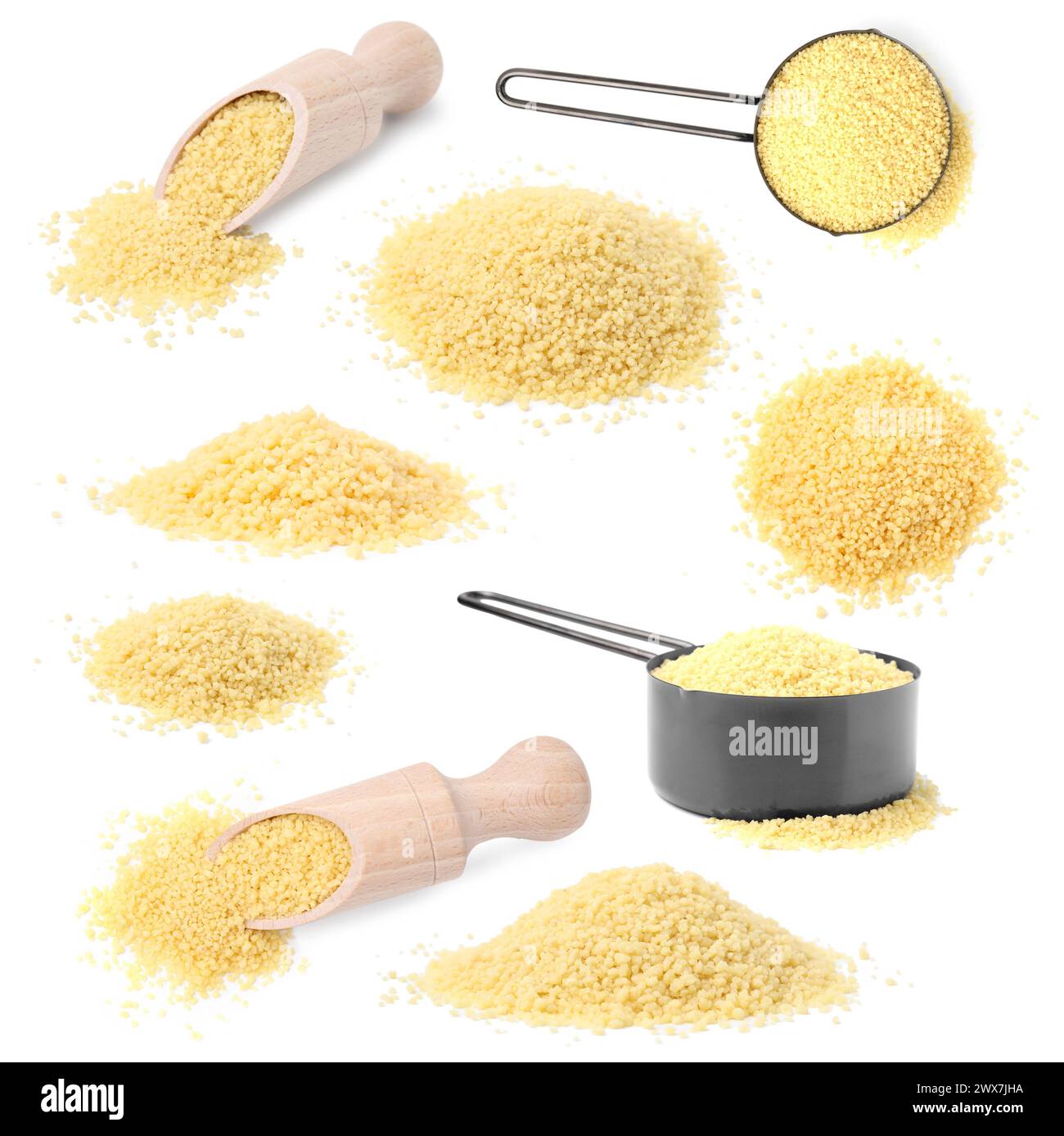 Raw dry couscous isolated on white, set Stock Photo - Alamy