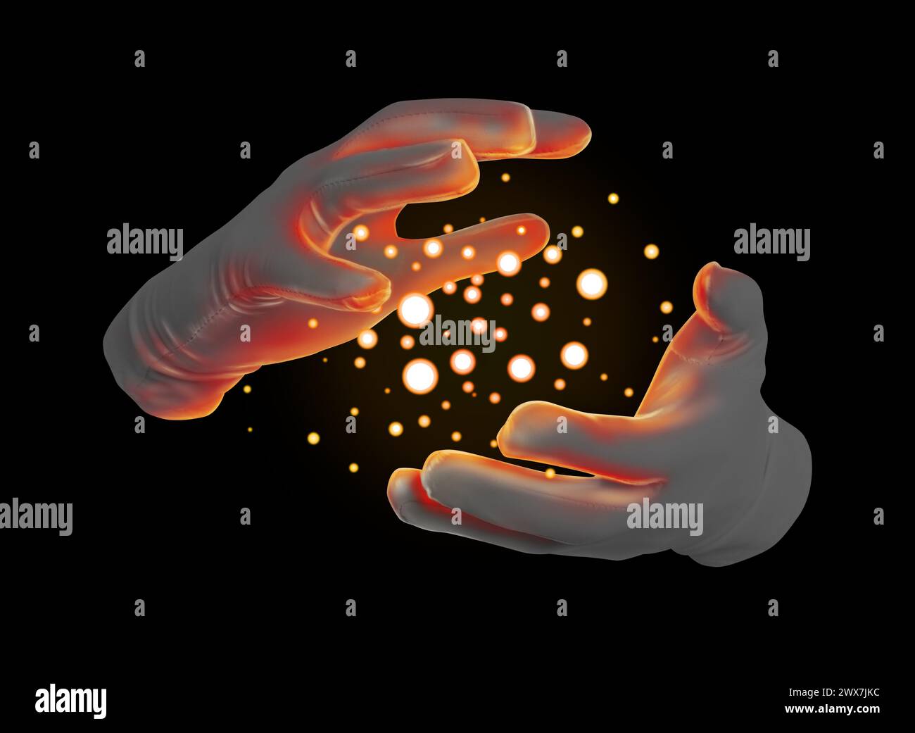 Magician performing magic trick on black background, closeup Stock ...