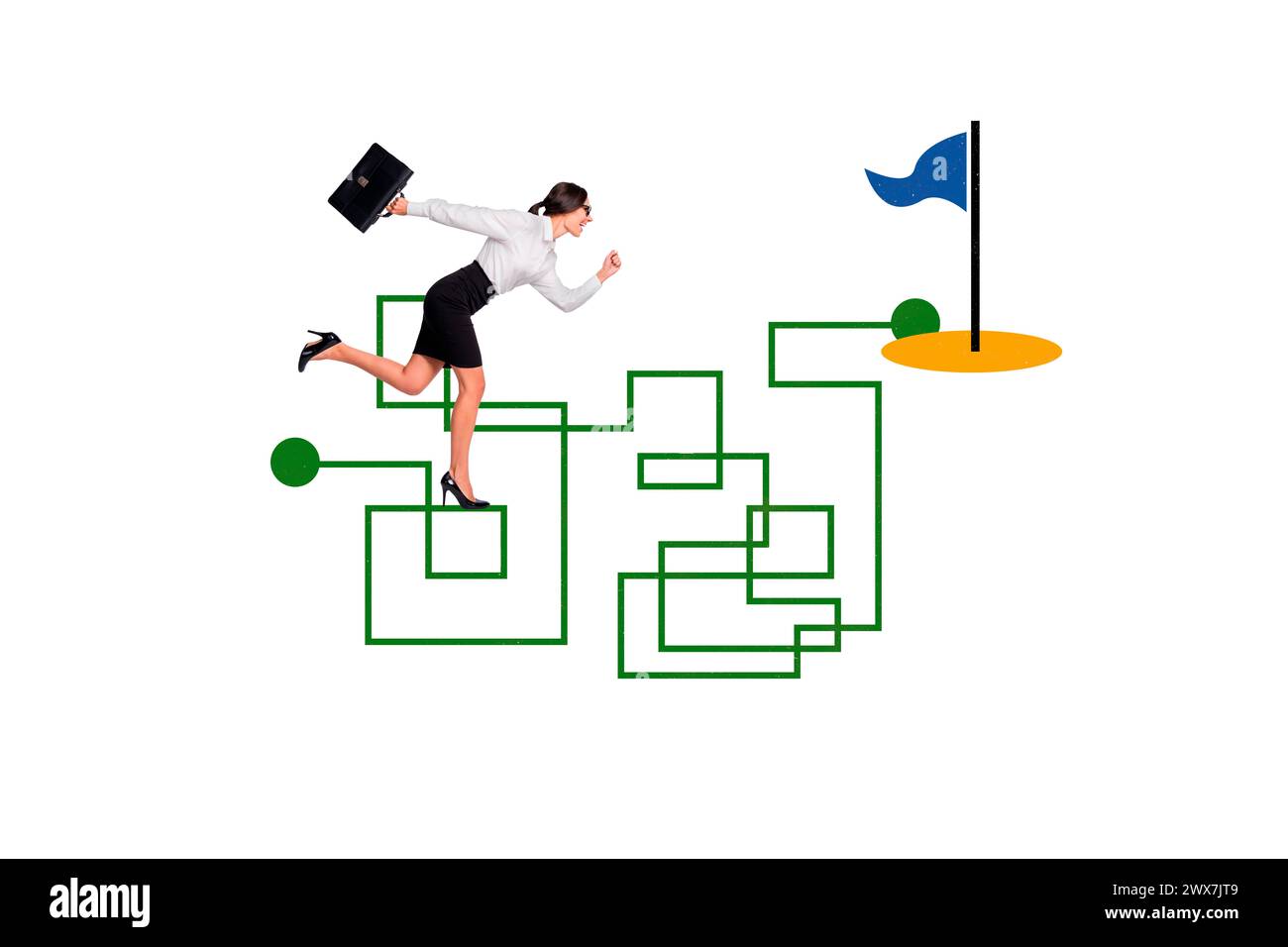 Creative picture photo collage young running businesswoman persistent ...