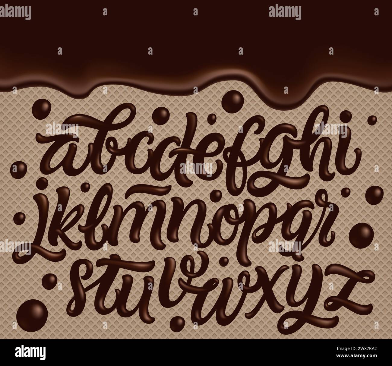 Latin alphabet made of dark melted chocolate. Liquid font style. Vector ...