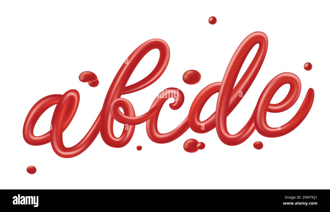 Tomato ketchup font set with drops isolated on white background ...