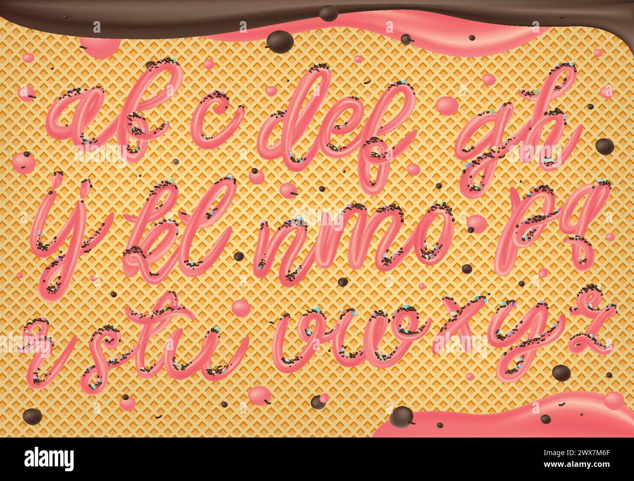 Pink Cream on Chocolate Wafer Background. Ice cream font Stock Vector ...