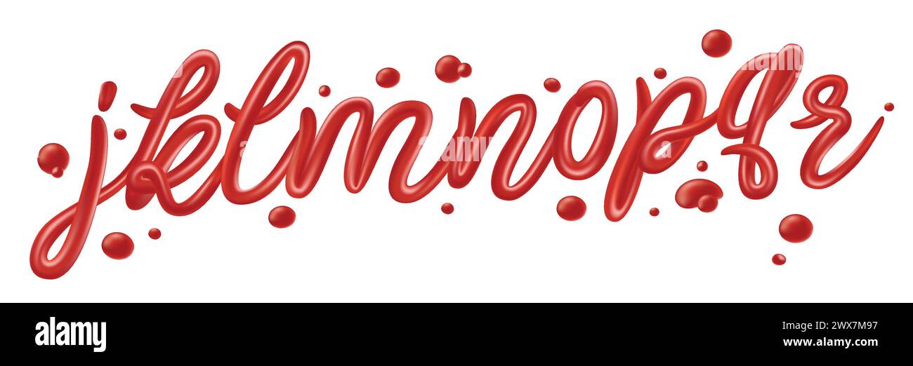 Tomato ketchup font set with drops isolated on white background ...