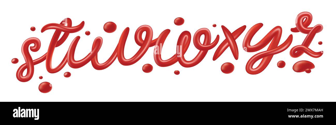 Tomato ketchup font set with drops isolated on white background ...