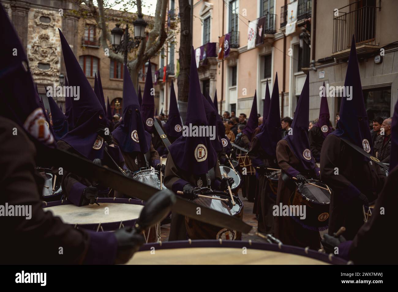 Zaragoza, Spain. 28th Mar, 2024. Hooded penitents take part in a ...