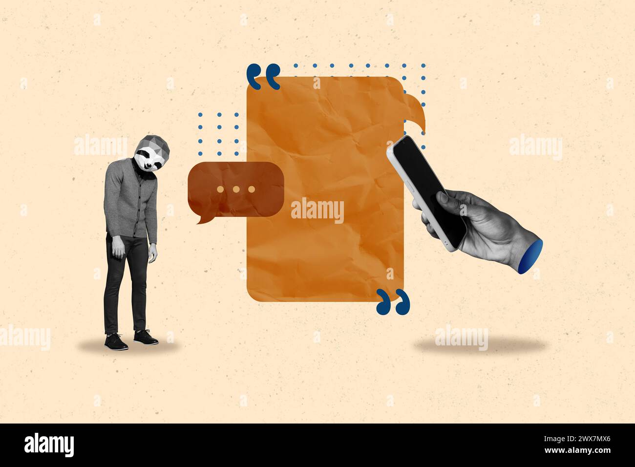 Creative collage picture young headless man animal sleepy head face ...