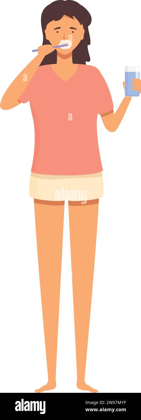 Daily morning teeth cleaning icon cartoon vector. Task female. Work ...