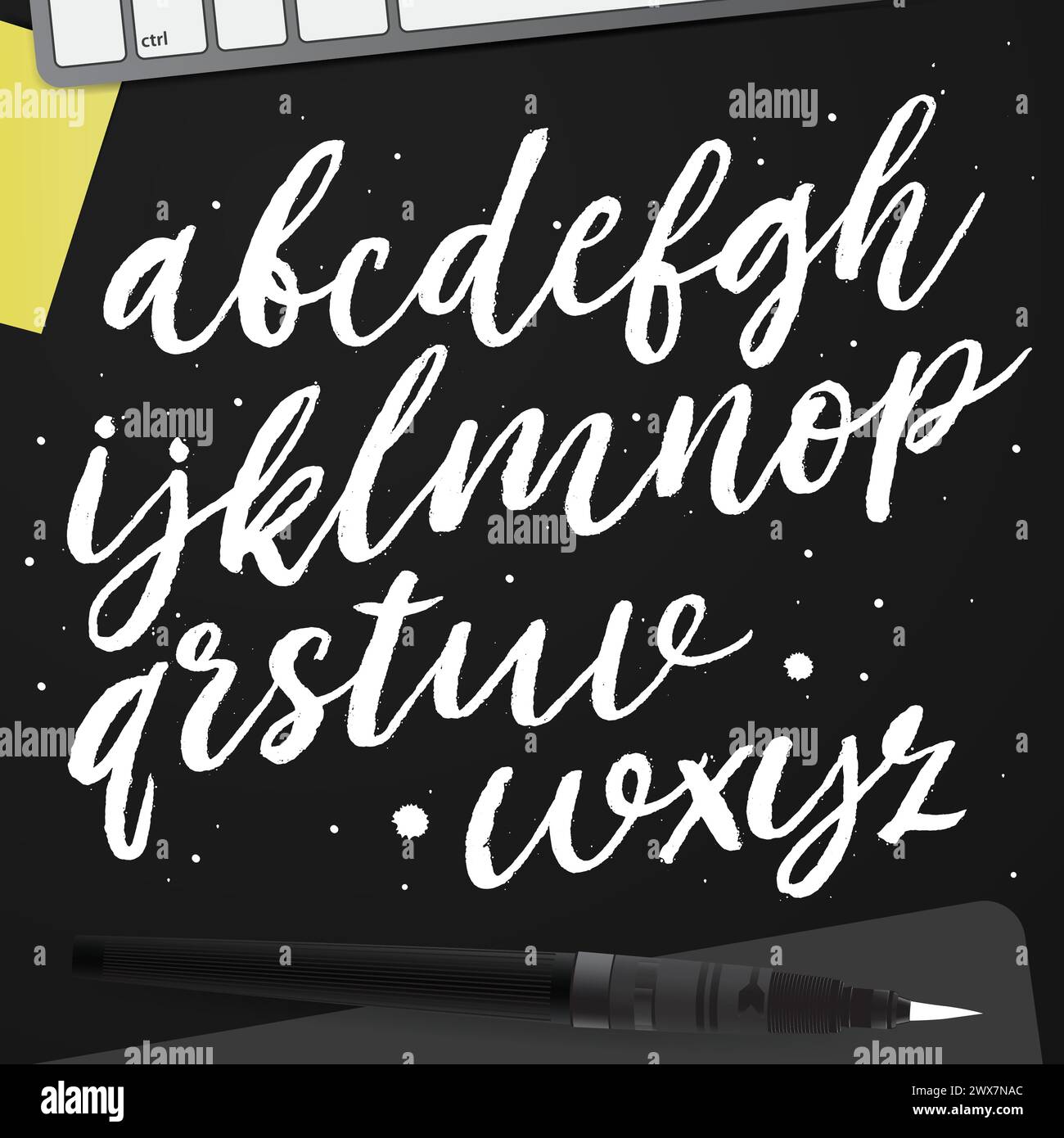 Hand drawn typeface set isolated on white. Brush painted characters ...