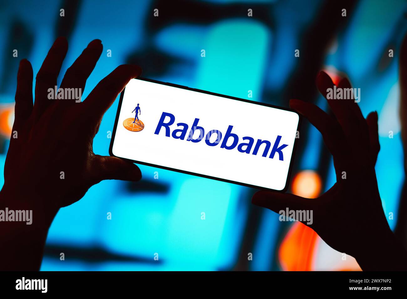 In this photo illustration, the Rabobank logo is displayed on a ...
