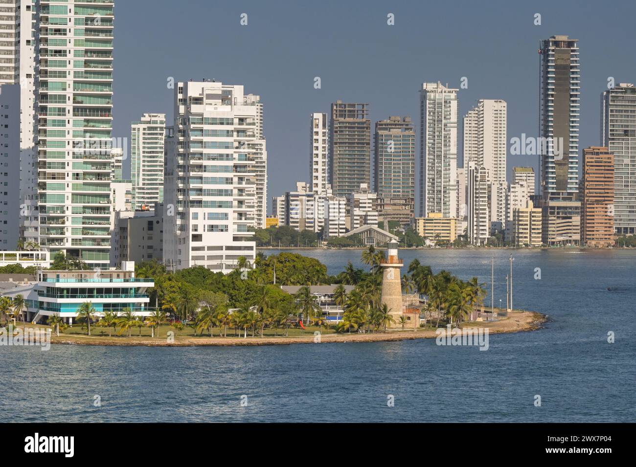 Cartagena, Colombia - 24 January 2024: Naval Club and lighthouse at the ...