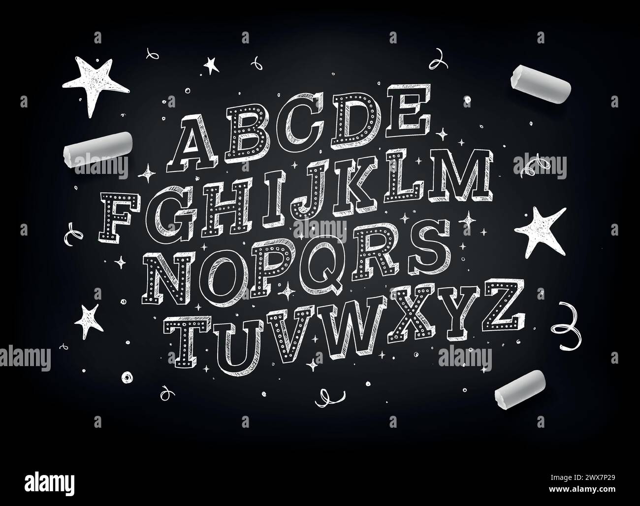 Vector hand drawn alphabet isolated on white background. Brush painted ...