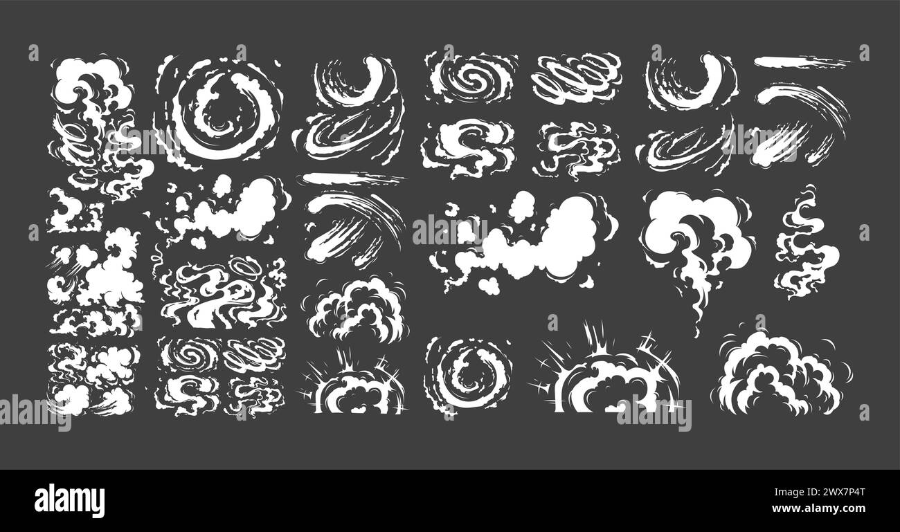 Vector smoke set effects template. Cartoon steam clouds, mist, puff ...