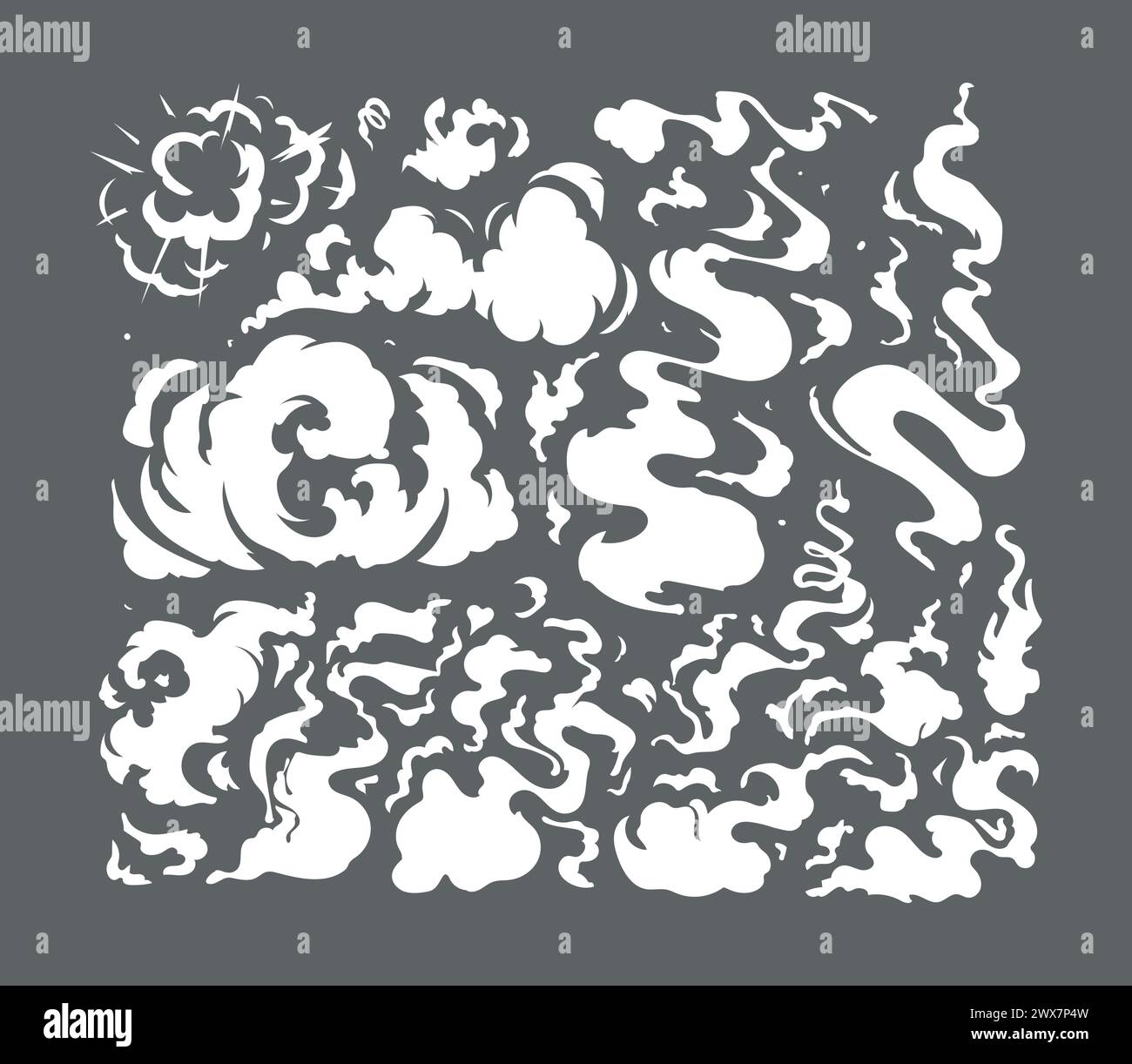 Vector smoke set effects template. Cartoon steam clouds, mist, puff ...