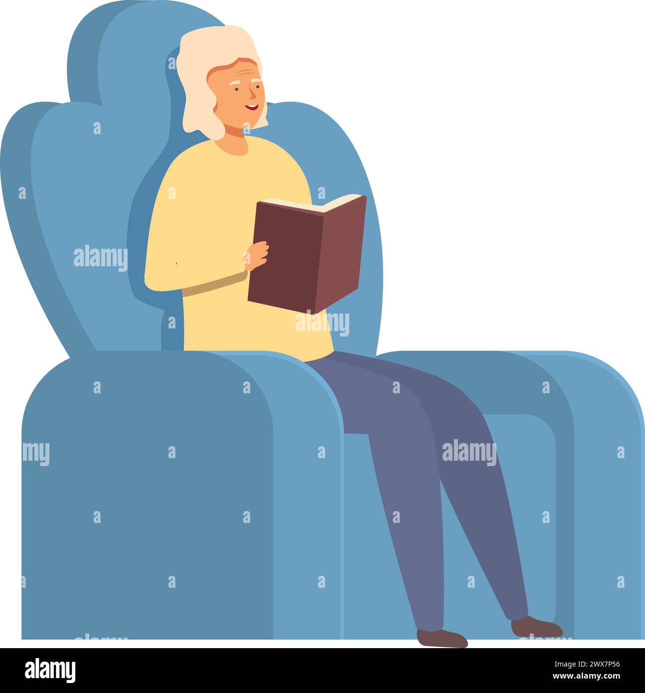 Granny reading book icon cartoon vector. Play visit family. Happy age ...