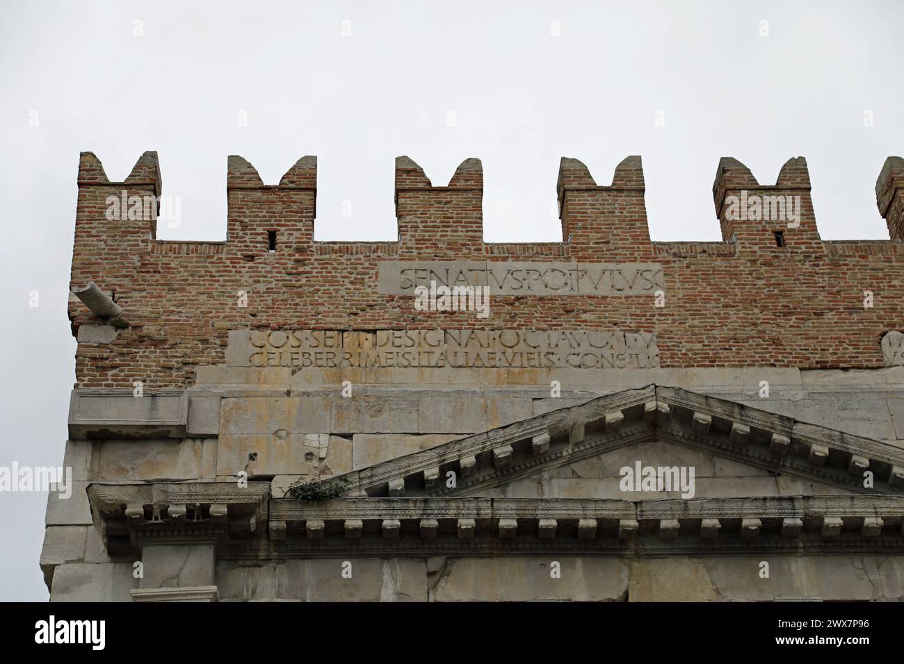 Inscription on the Arch of Augustus in Rimini Stock Photo - Alamy