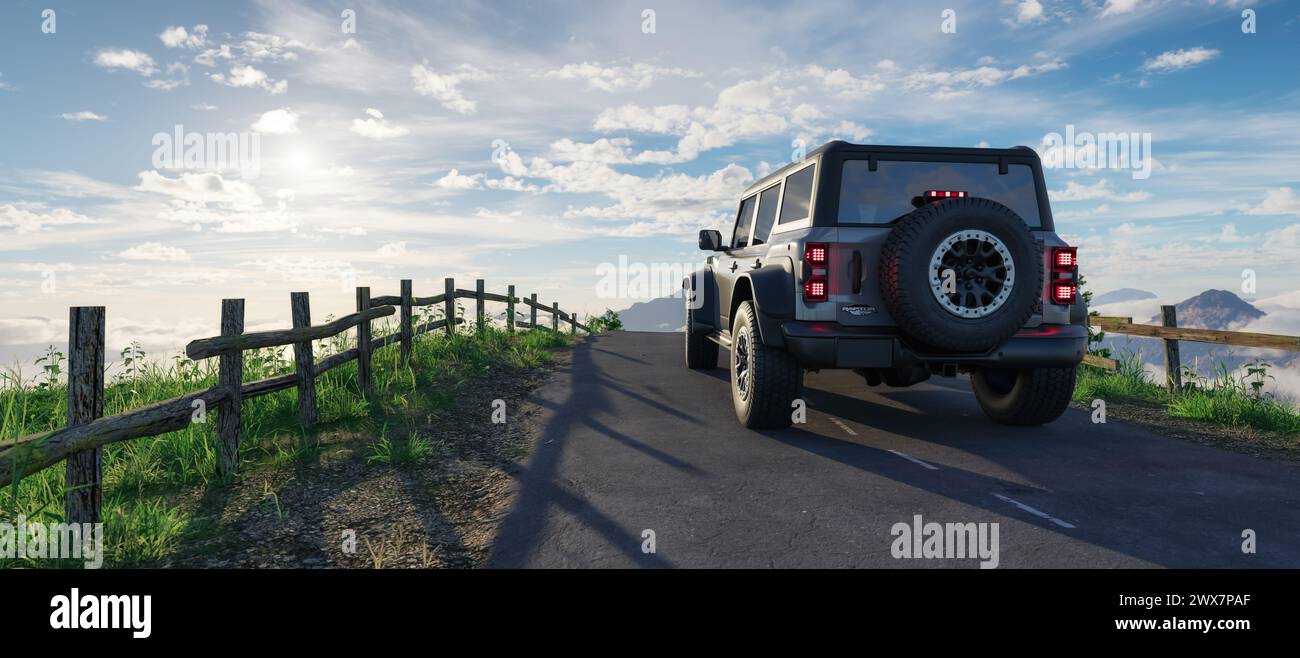 Ford Bronco Raptor on a road with rocky mountain landscape in ...