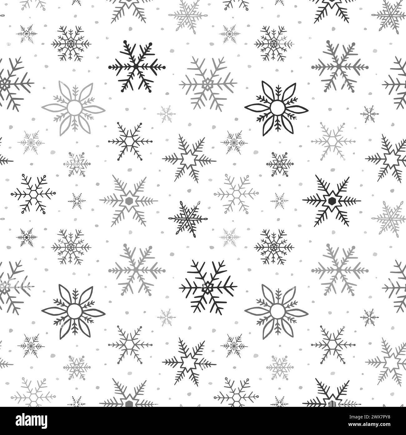 Snowflake seamless pattern. Repeating snowflakes patern. Hand draw ...