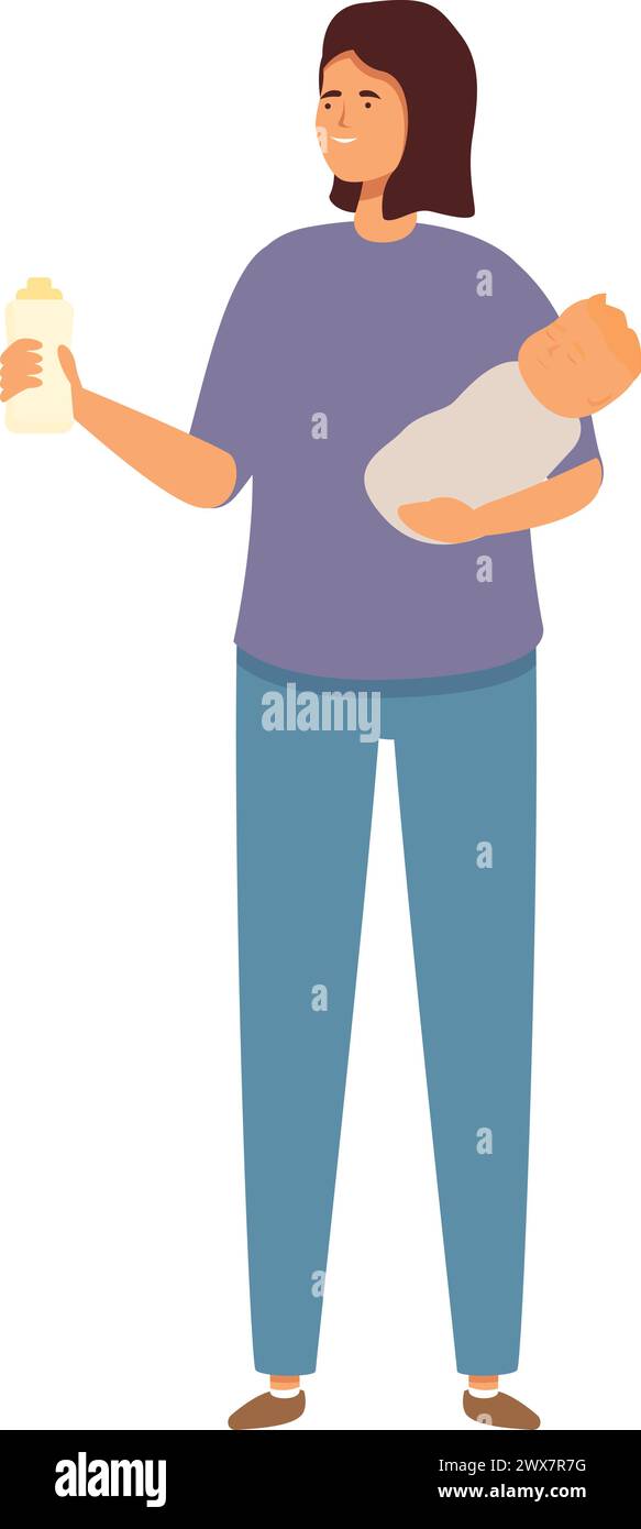 Babysitting feeding with milk icon cartoon vector. Cute desperate ...