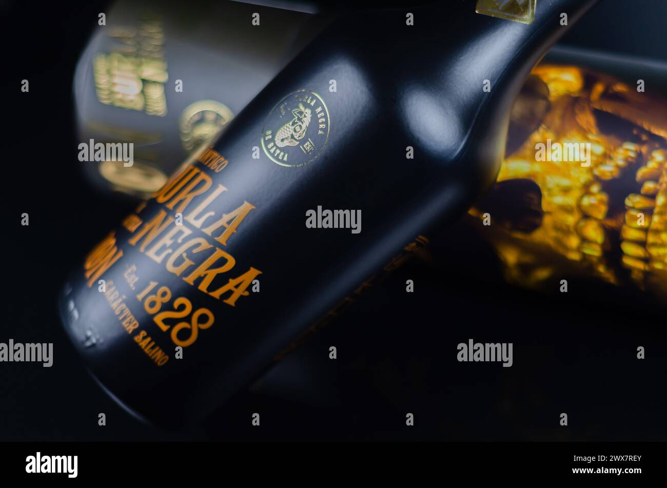 LONDON, UK - 08 MARCH 2024 The rum is matured in Albarino wine barrels ...