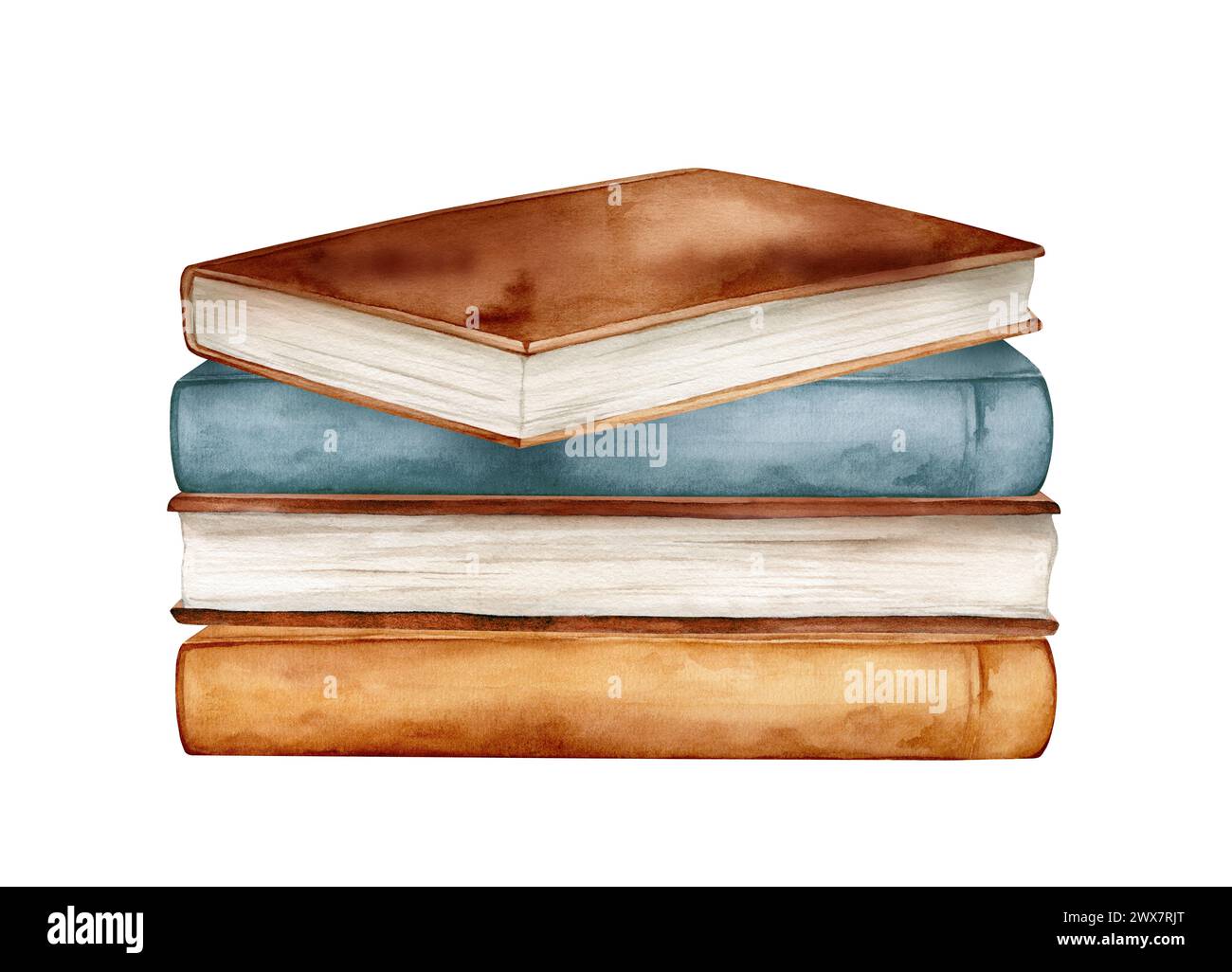 Watercolor illustration stacks of books for reading, pile of textbooks ...