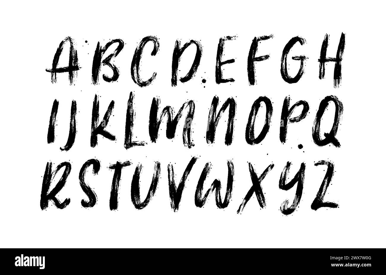 Vector hand drawn alphabet isolated on white background. Brush painted ...