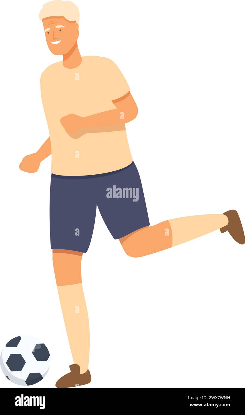 Run sportsman play soccer icon cartoon vector. Happy old generation ...