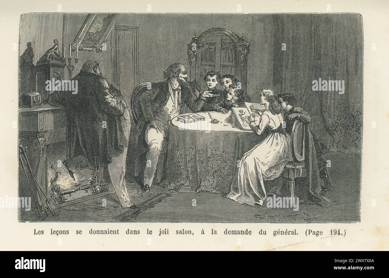 "Lessons were given in the salon, at the General's request". Illustration from "Le Général ...