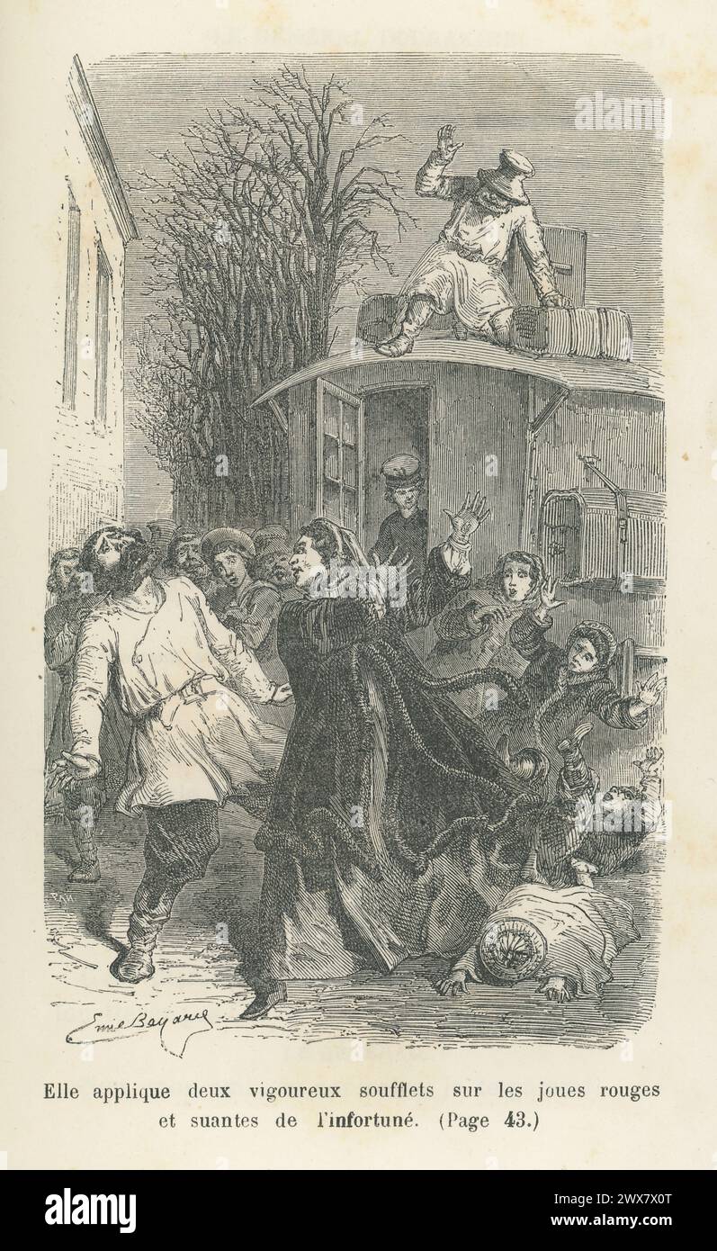 "She applies two vigorous bellows to the unfortunate man's red and sweaty cheeks." Illustration ...