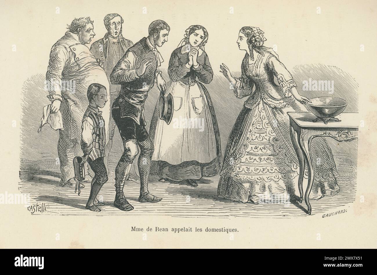 "Madame de Réan called the maidservants." Illustration from "Les ...