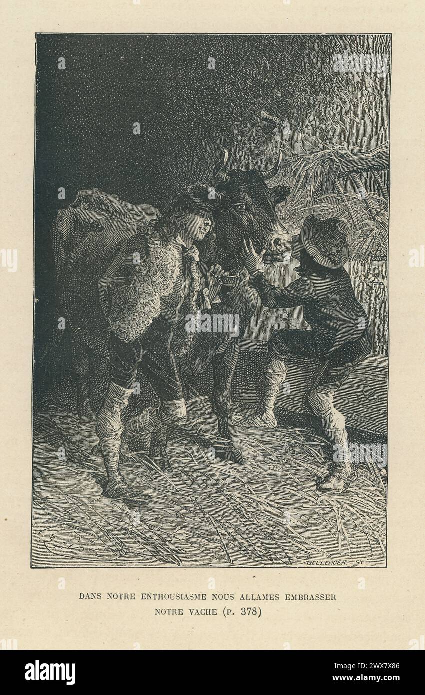 Mattia and Rémi kissing the cow they have just bought. Part II, Chapter ...
