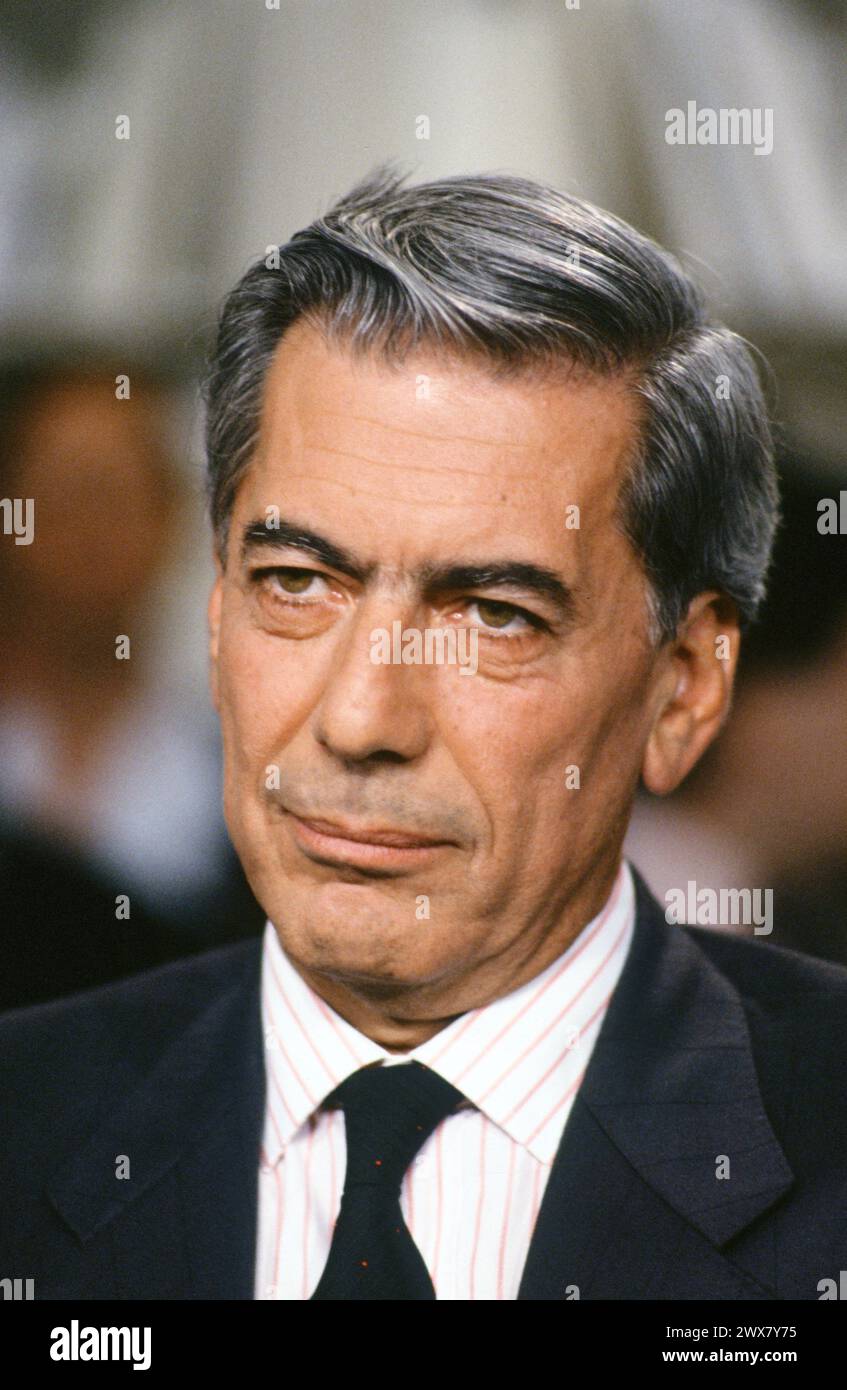 Mario Vargas Llosa on the set of the literary TV show "Apostrophes", on ...