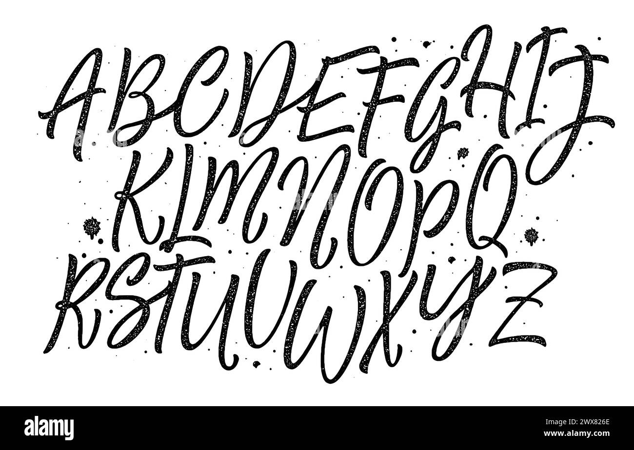 Vector hand drawn alphabet isolated on white background. Brush painted ...