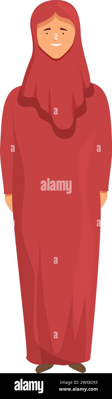 Cute muslim girl in red icon cartoon vector. Religion traditional ...