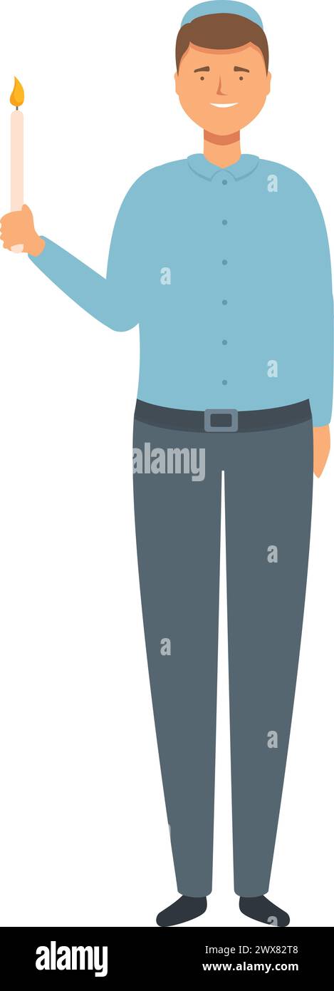 Kid with burning candle icon cartoon vector. Religion character ...