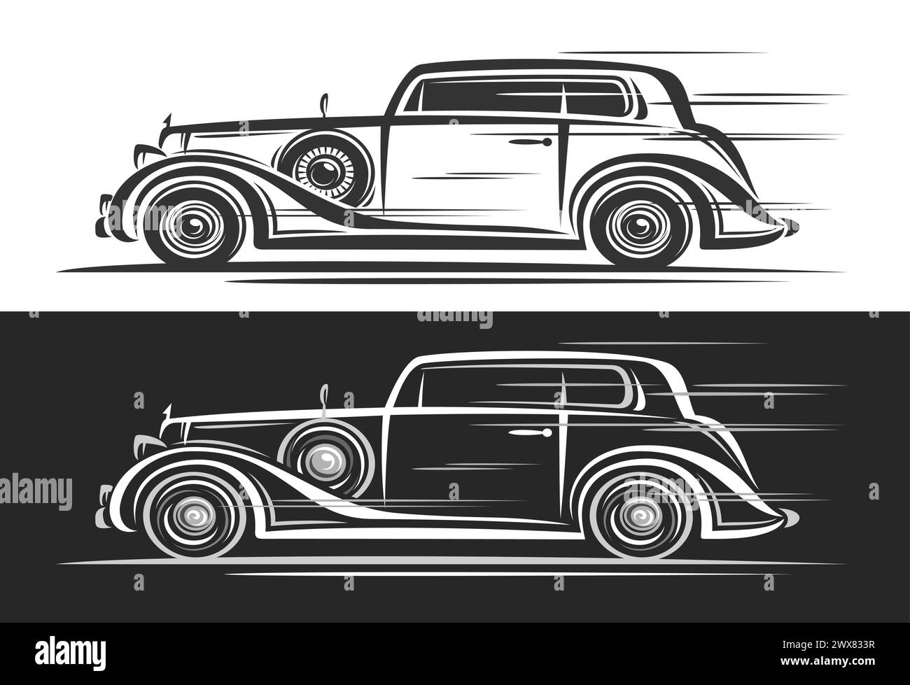 Vector logo for Vintage Car, horizontal decorative automotive banners ...