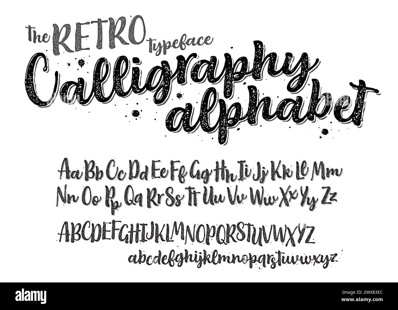 Lettering font isolated on white background. Texture alphabet. Vector ...