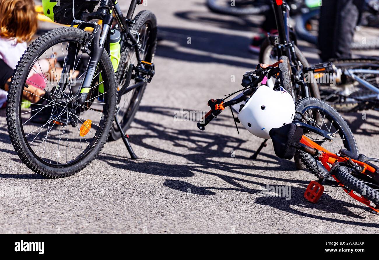 Bikes on the ground at the bike day in Villajoyosa Stock Photo - Alamy