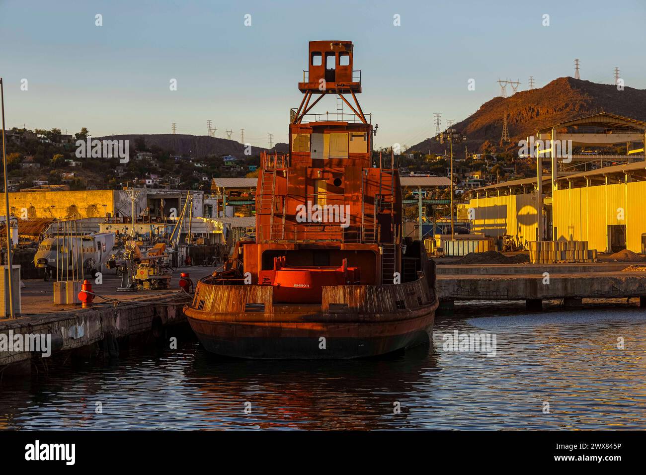 old abandoned and rusty beacon ship at the maritime terminal and ...