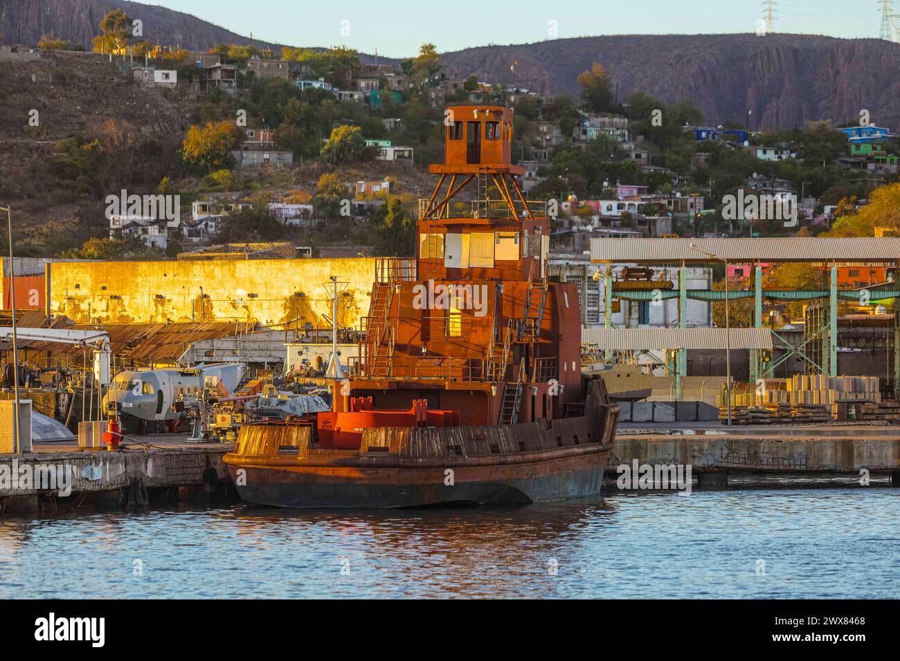 old abandoned and rusty beacon ship at the maritime terminal and ...