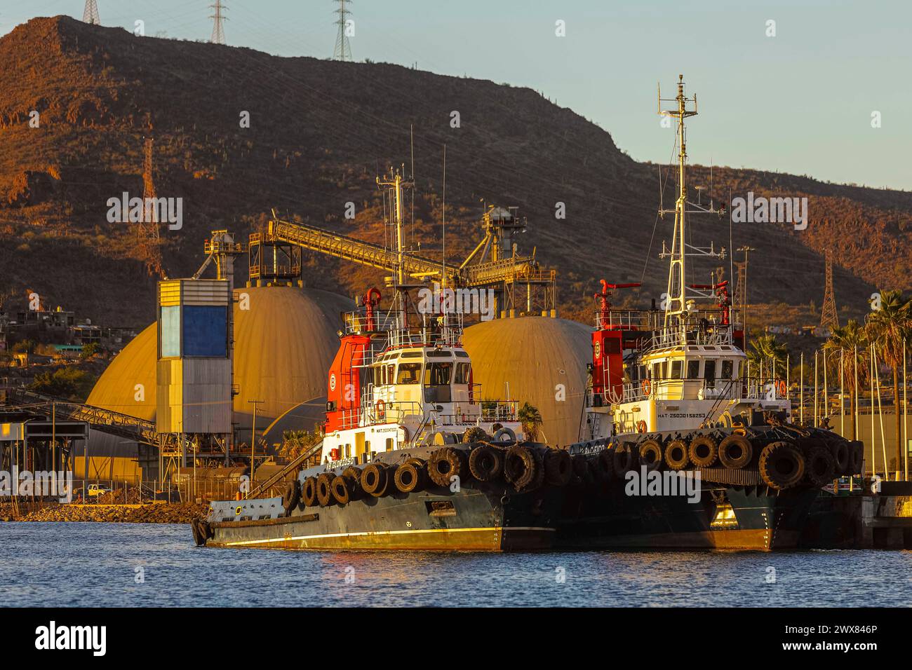 Buoyant ship at the maritime terminal or port in the bay of Guaymas ...