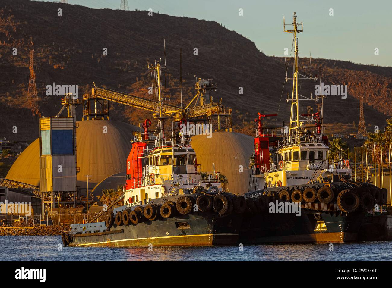 Buoyant ship at the maritime terminal or port in the bay of Guaymas ...