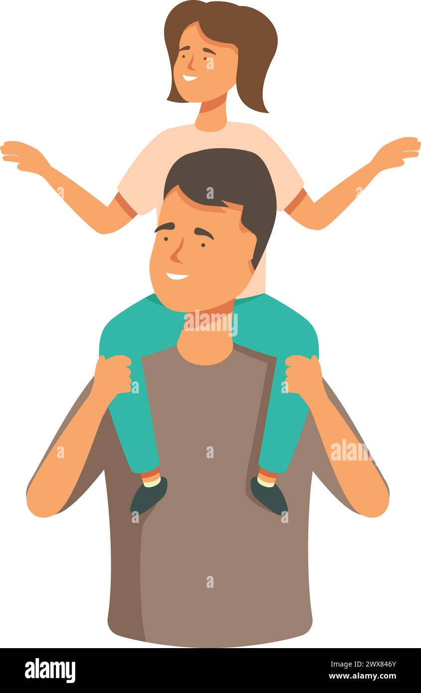 Study kid play icon cartoon vector. Father shoulders. Play fun man ...