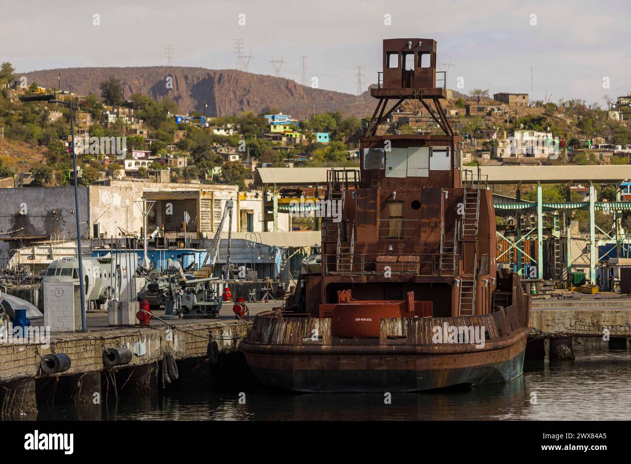old abandoned and rusty beacon ship at the maritime terminal and ...